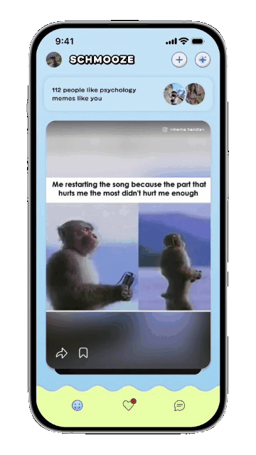 Schmooze | Swipe Memes, Not People